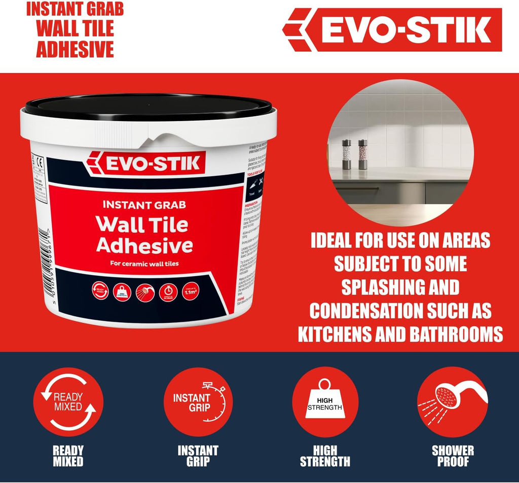 Evo-Stik Wall Tile Adhesive | Instant Grab | Multi Surface| Fast Actin ...