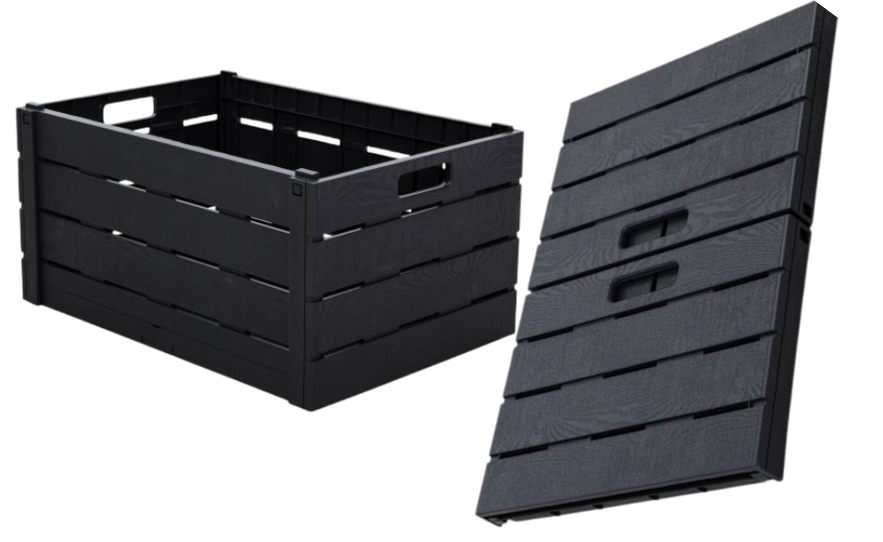 Strata Grey Wood Effect Folding & Stacking Crate 60 Litre - UK BUSINESS ...