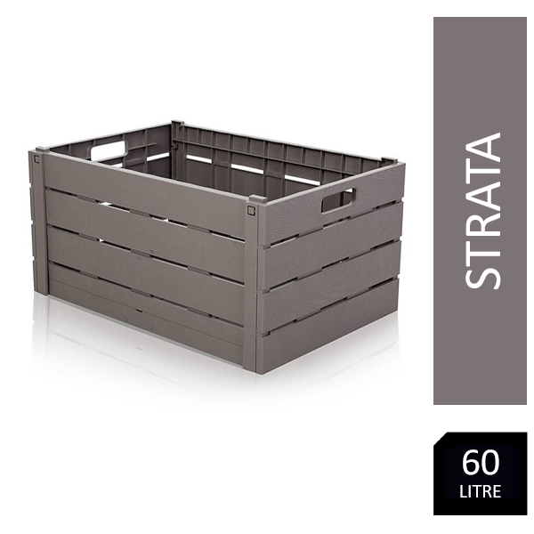 Strata Grey Wood Effect Folding & Stacking Crate 60 Litre - UK BUSINESS ...