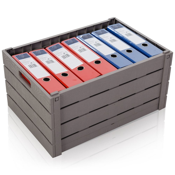 Strata Grey Wood Effect Folding & Stacking Crate 60 Litre - UK BUSINESS ...