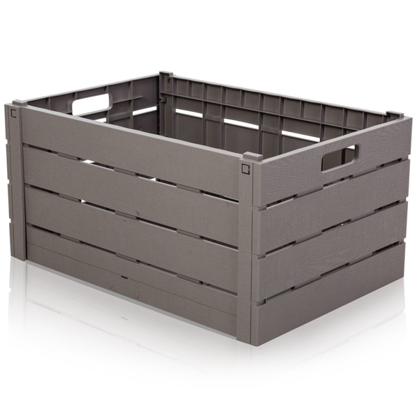 Strata Grey Wood Effect Folding & Stacking Crate 60 Litre - UK BUSINESS ...