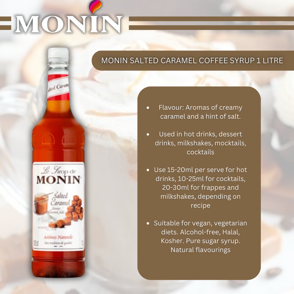 Monin Salted Caramel Coffee Syrup 1litre (Plastic) - UK BUSINESS ...