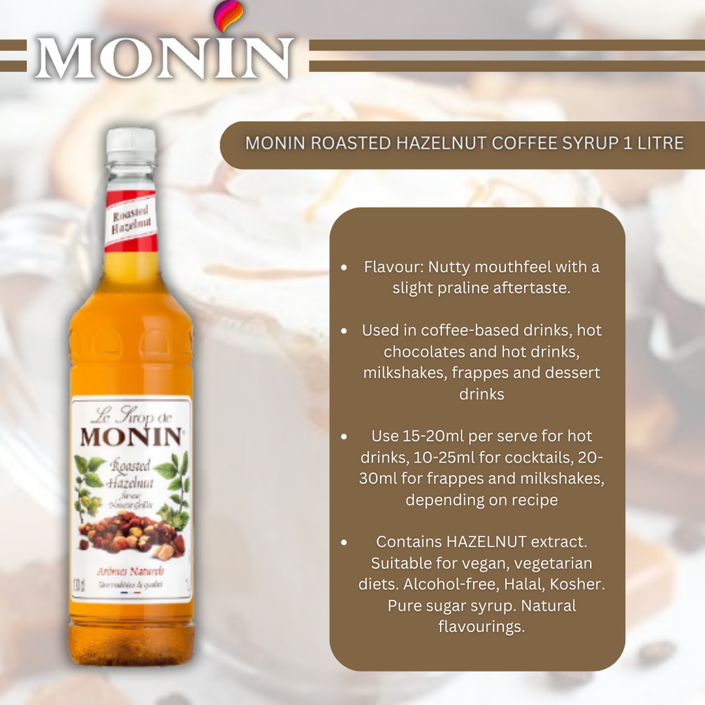 Monin Roasted Hazelnut Coffee Syrup 1 Litre (Plastic) - UK BUSINESS ...
