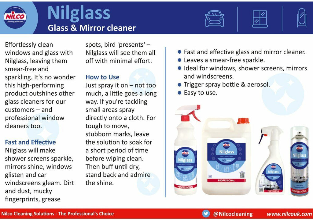 Nilco Nilglass Professional H3 Glass & Mirror Cleaner 1L - UK BUSINESS ...