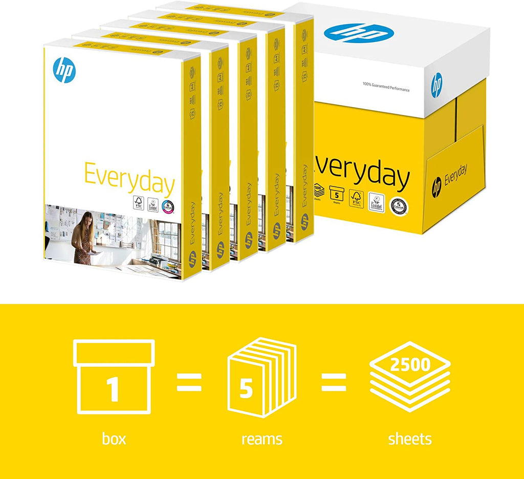 HP Everyday A4 Paper - White - 75gsm - Box (5 x 500 Sheets) - UK ...