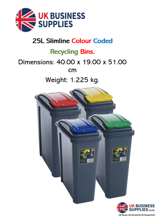 Wham 25L Slimline Recycle It Waste Plastic Recycling Bin 4 Piece Set ...